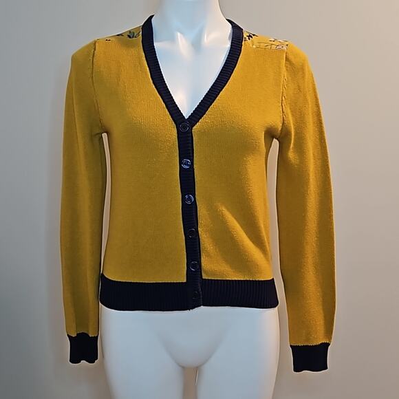 Modcloth | Sweaters | Modcloth Mustard Yellow And Navy Blue Floral Mix ...